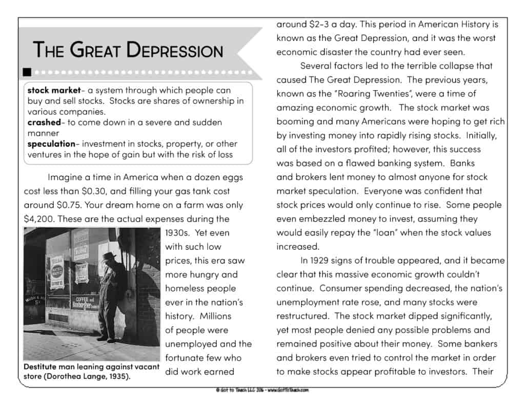 Close Reading and Fluency Practice: FDR & The Great Depression ...