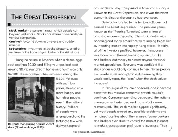 Close Reading and Fluency Practice: FDR & The Great Depression ...