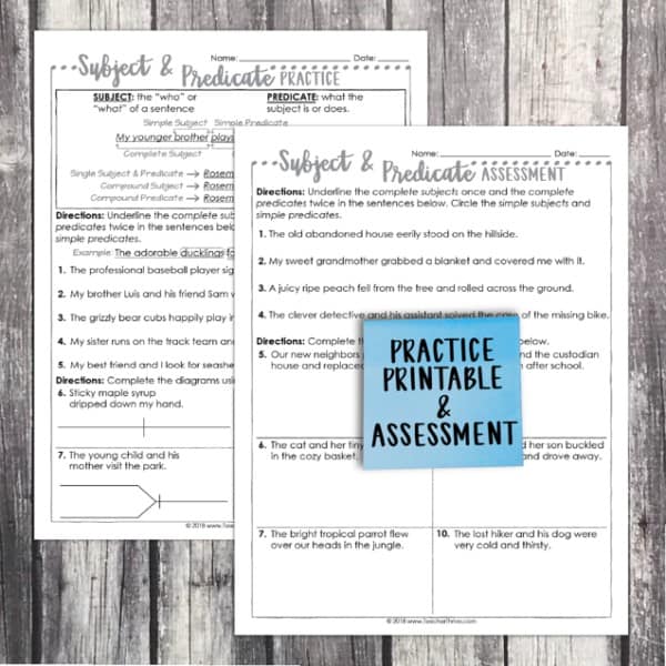 Fifth Grade Grammar: Subject and Predicate • Teacher Thrive