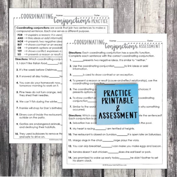 Fifth Grade Grammar: Coordinating Conjunctions • Teacher Thrive