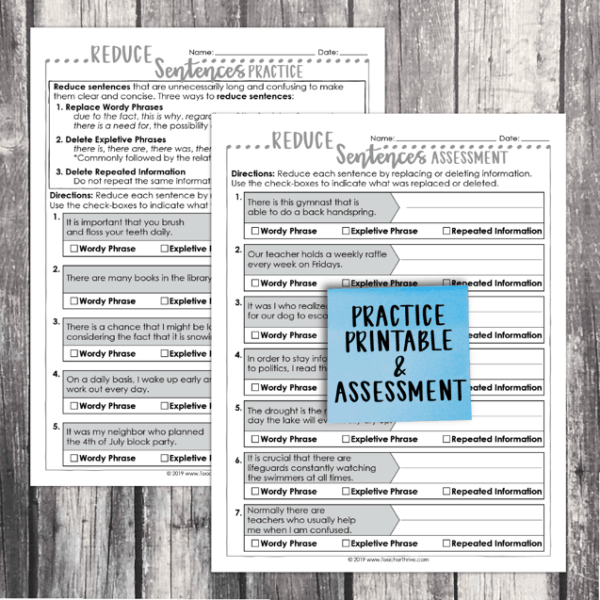 Fifth Grade Grammar: Reduce Sentences • Teacher Thrive
