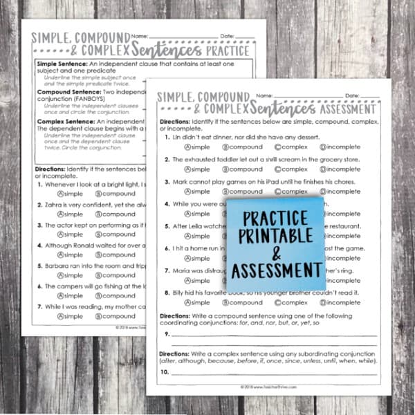 Fifth Grade Grammar: Simple, Compound & Complex Sentences • Teacher Thrive