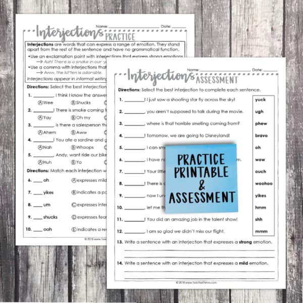 Fifth Grade Grammar: Interjections • Teacher Thrive