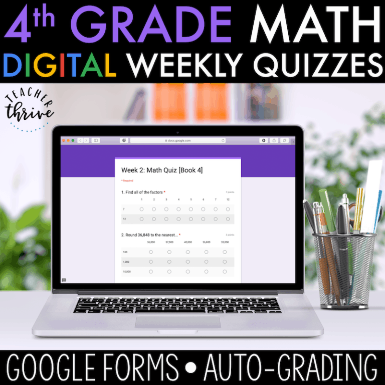 4th Grade Weekly Math Assessments [DIGITAL] • Teacher Thrive