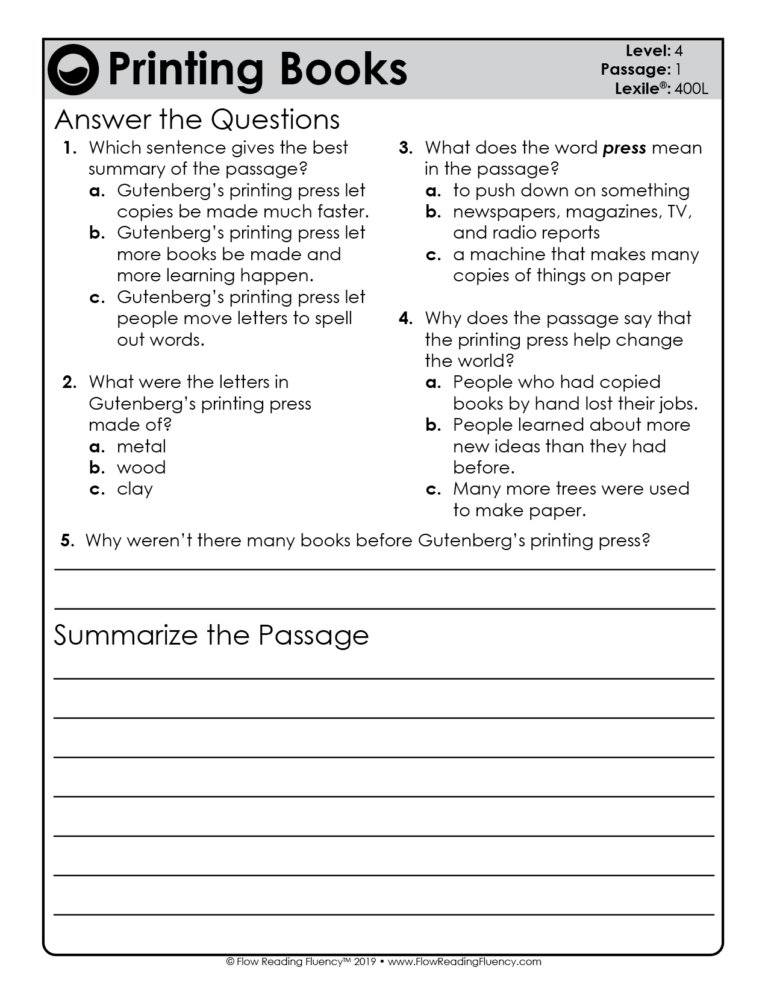 Level 4: Flow Reading Fluency (PRINTABLE) • Teacher Thrive