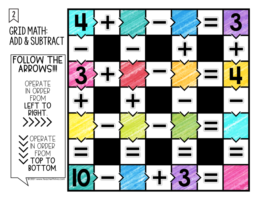 Math Tiles: Math Grids (Add and Subtract) • Teacher Thrive